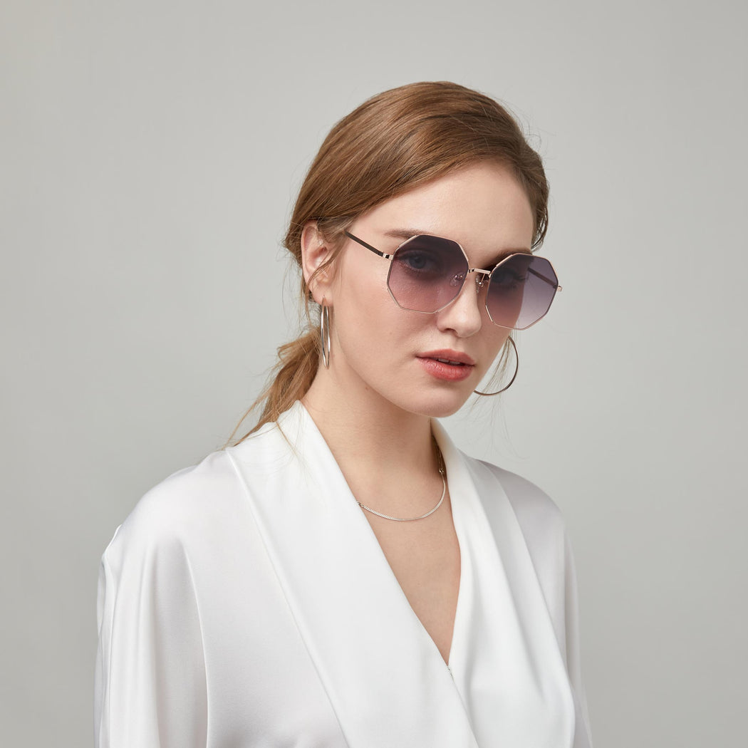 Buy Rose Gold Frame Gradient Pink Lens Polygon Sunglasses for Women ...
